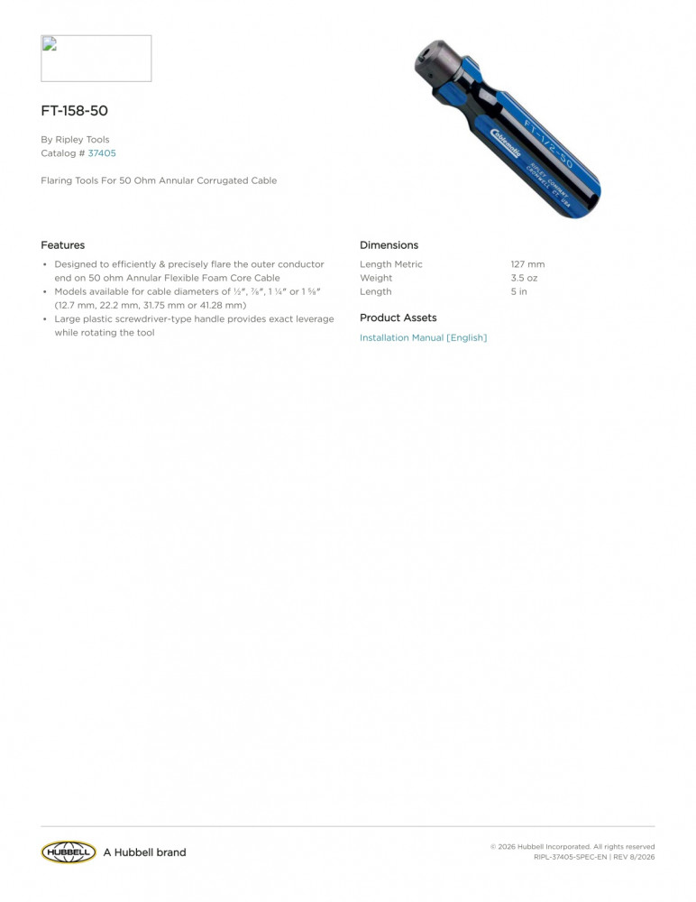 FT-158-50 flaring tool documentation image