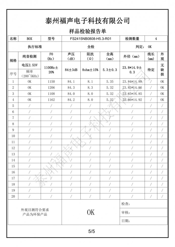 FUET sample inspection report page 2