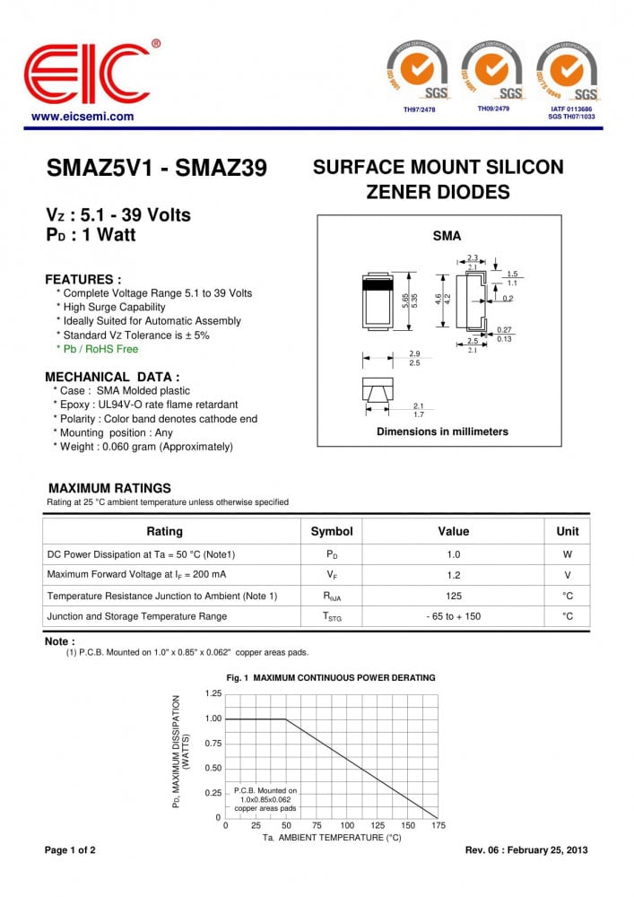 EIC SMAZ5V6 datasheet page 1