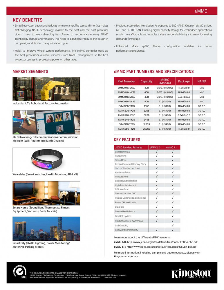 Kingston eMMC technical document page 2