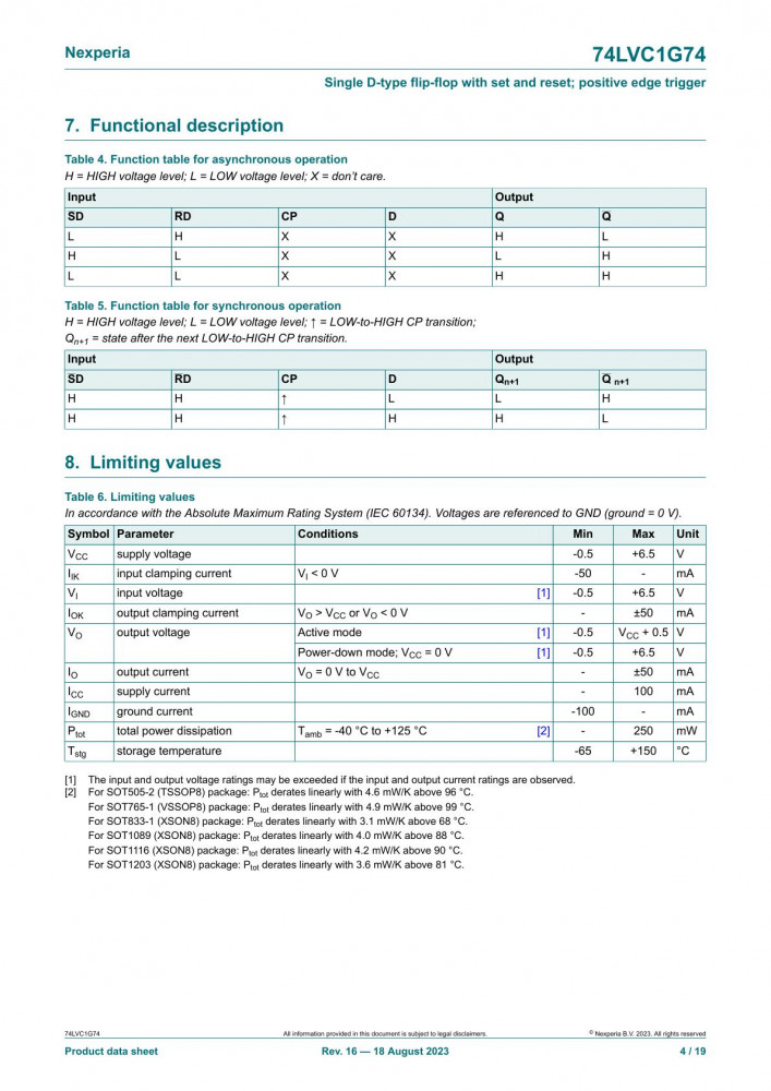 74LVC1G74GF datasheet page 4