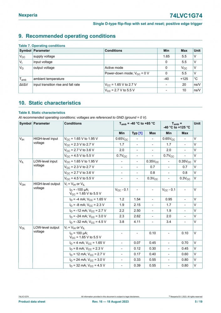 74LVC1G74GF datasheet page 5