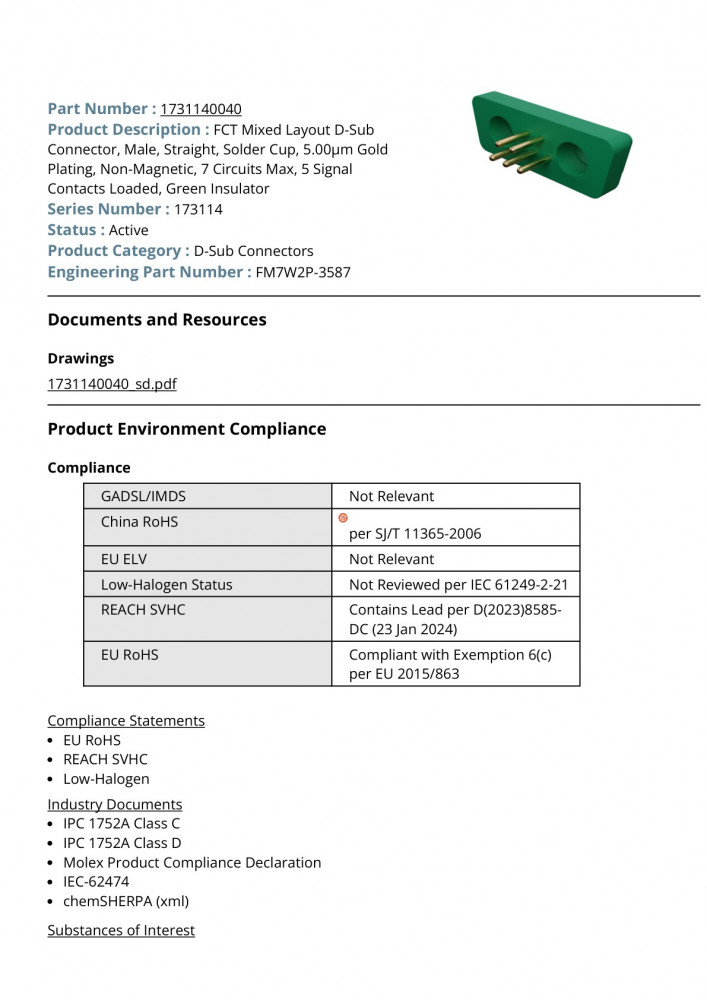 MOLEX 1731140040 product drawing page 1