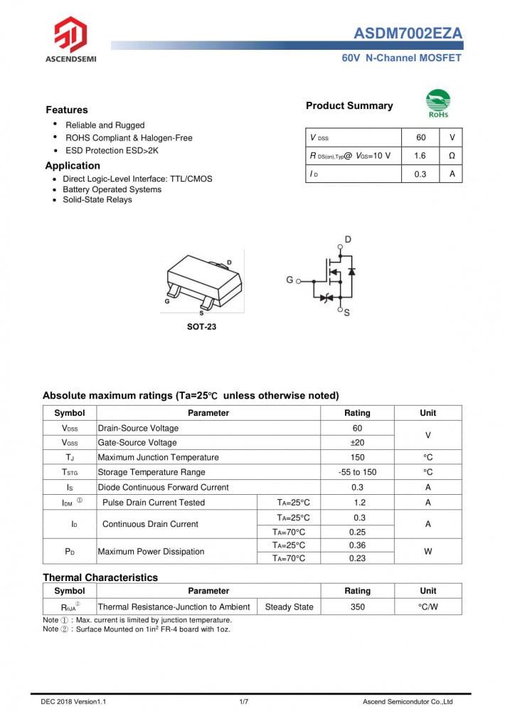 ASDM7002EZA-R datasheet page 1