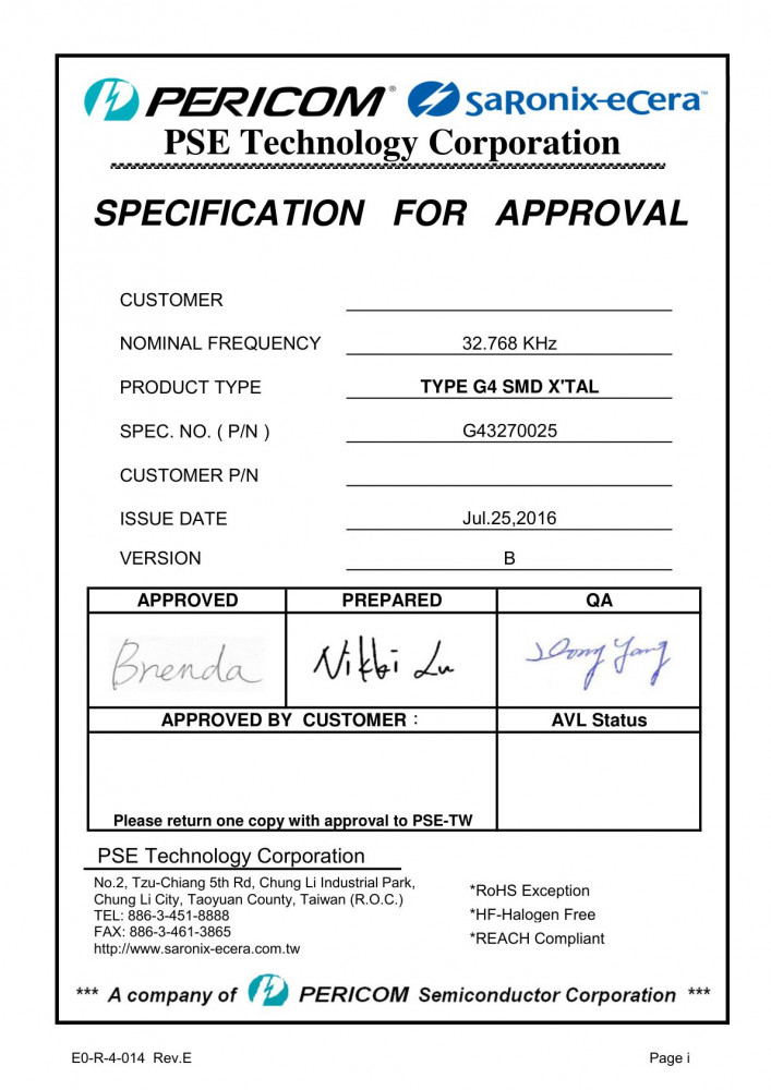 G43270025 specification page 1