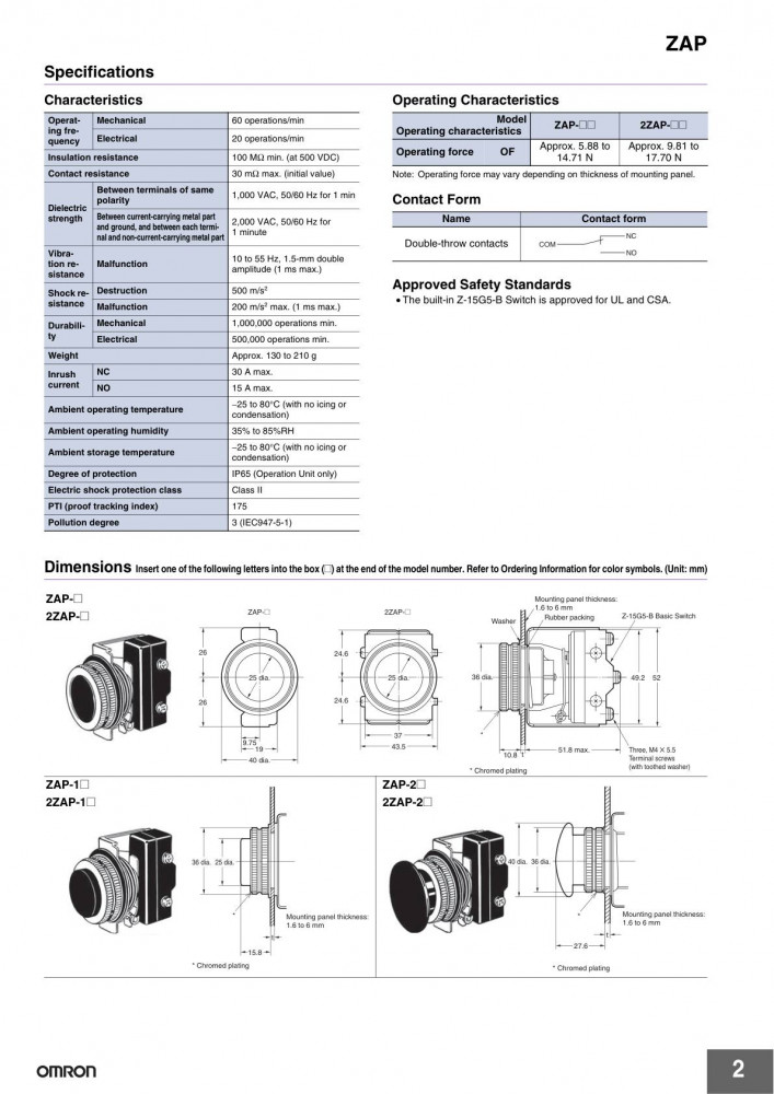 OMRON 2ZAP-Y technical document page 2