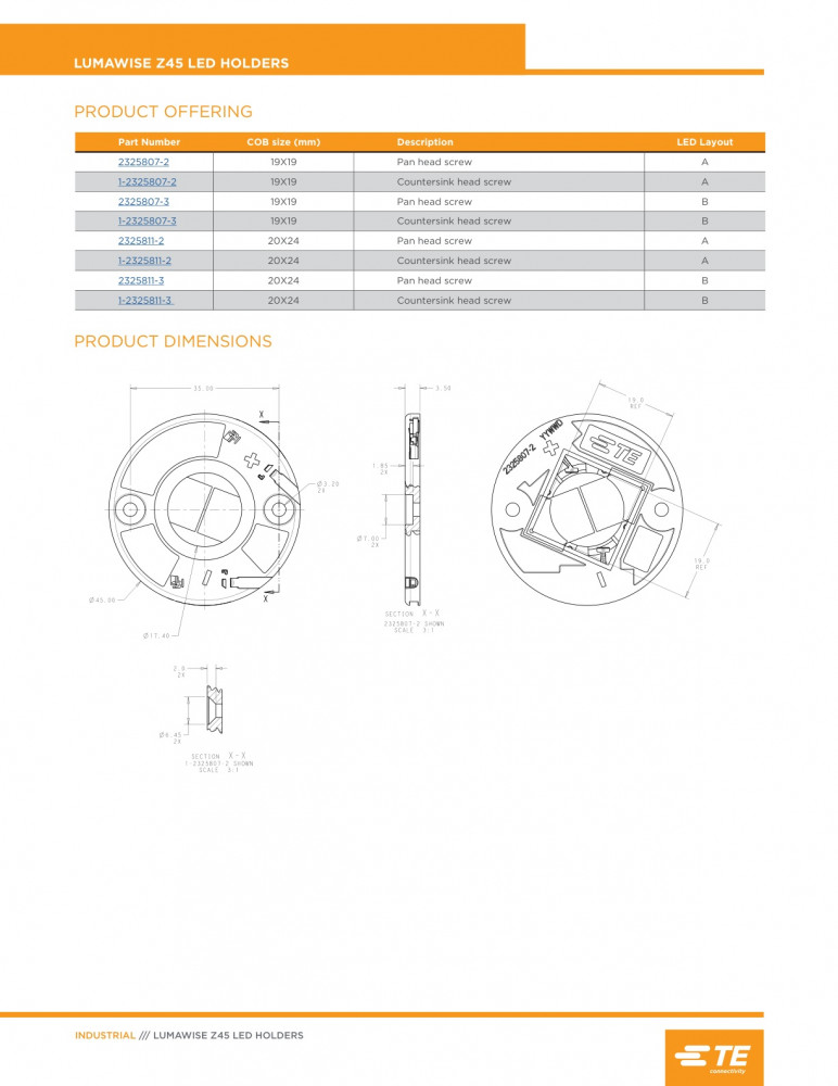 TE Connectivity LUMAWISE Z45 LED Holder documentation page 2
