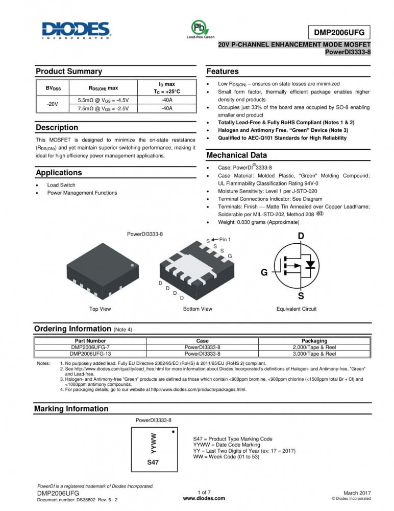 DMP2006UFG-13 datasheet page 1
