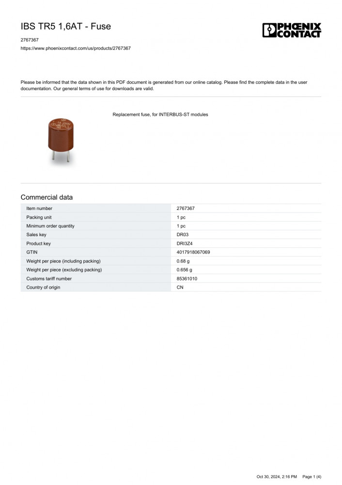 Phoenix Contact 2767367 document page 1