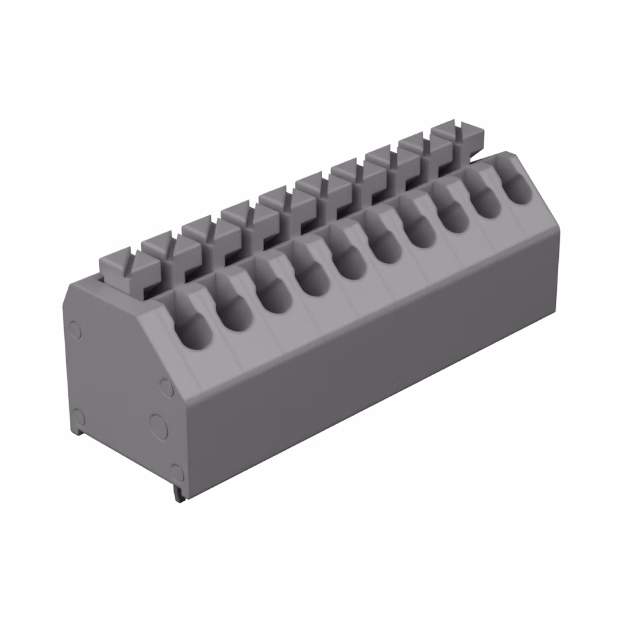 Eurostyle Fixed-Mount Push-Button Terminal Block, 3.50mm Pitch, 45° Modular, 10 Circuit, 5A, 20-16 AWG, Light Gray for sale