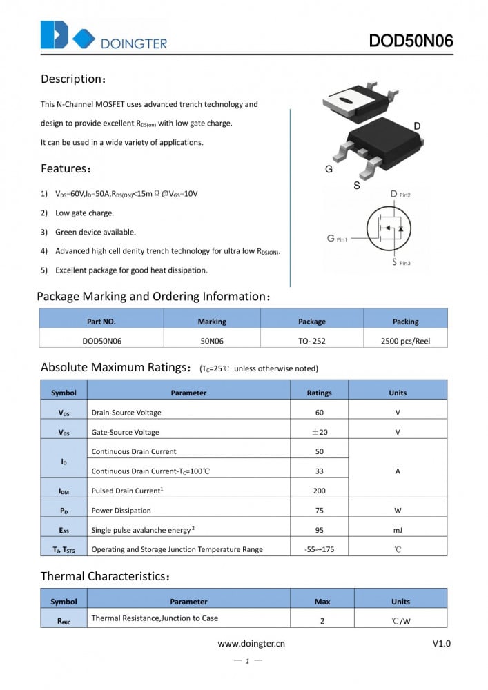 DOD50N06 datasheet page 1
