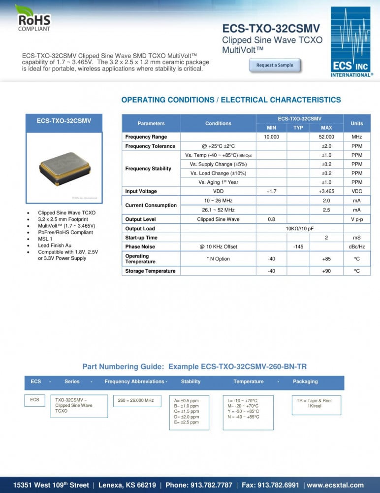 ECS-TXO-32CSMV technical specification page