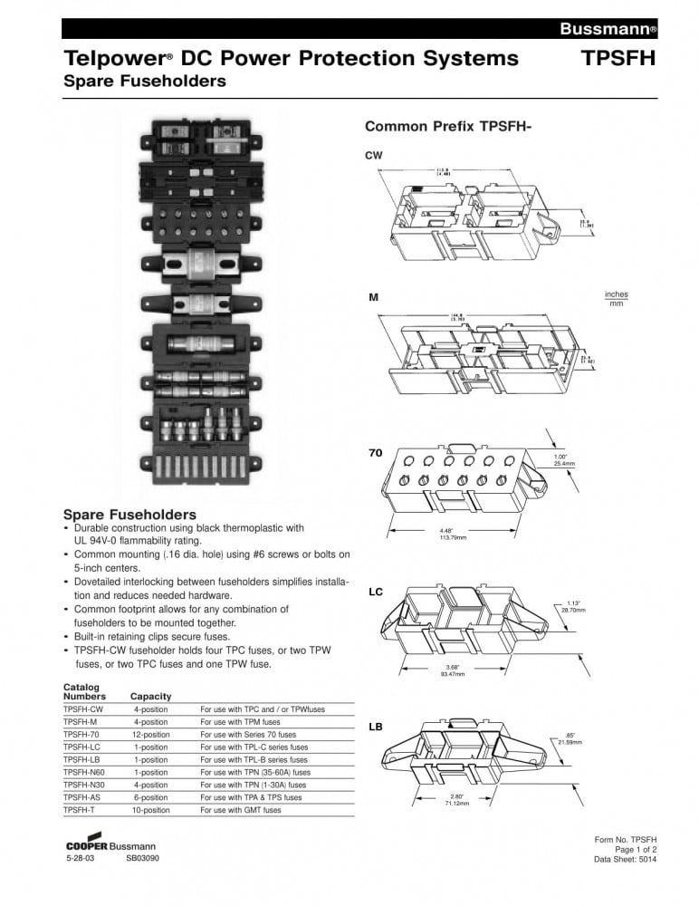 EATON Telpower spare fuseholder documentation page 1
