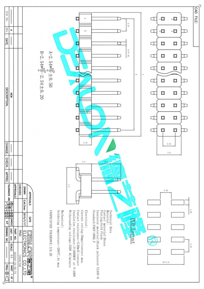 DEALON DZ254S-22-12-75 connector drawing preview