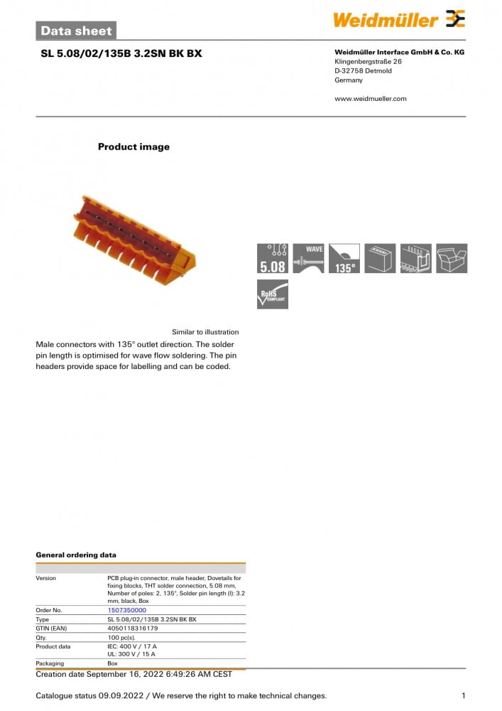 WEIDMULLER 1507350000 product documentation page 1