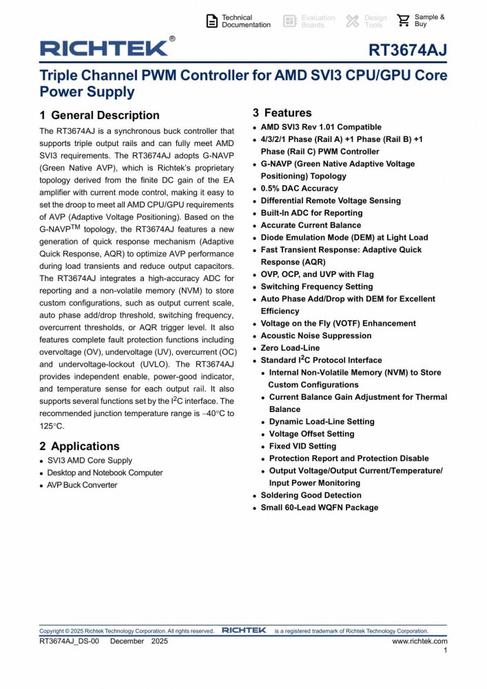 RT3674AJ datasheet page 1
