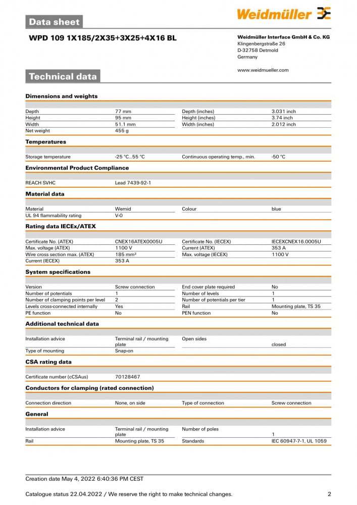 WEIDMULLER 2519490000 technical document page 2