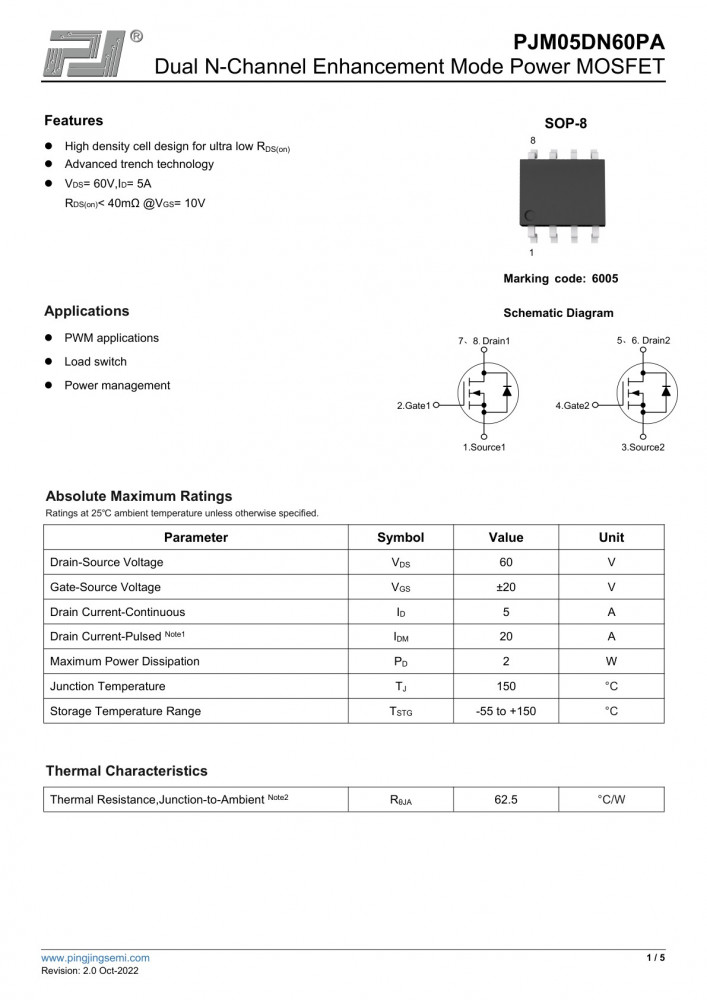 PJM05DN60PA datasheet page 1