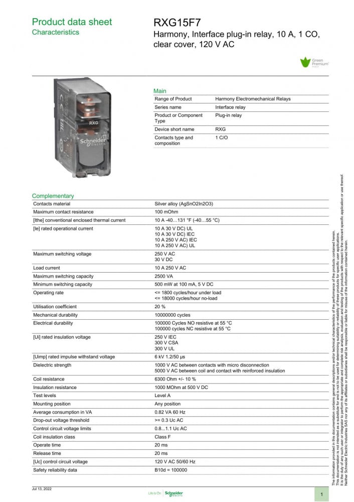 RXG15F7 technical document page 1