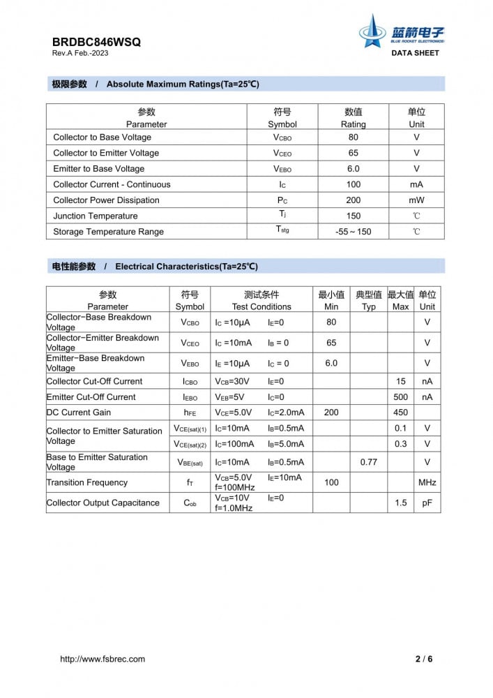 BRDBC846WSQ datasheet page 2