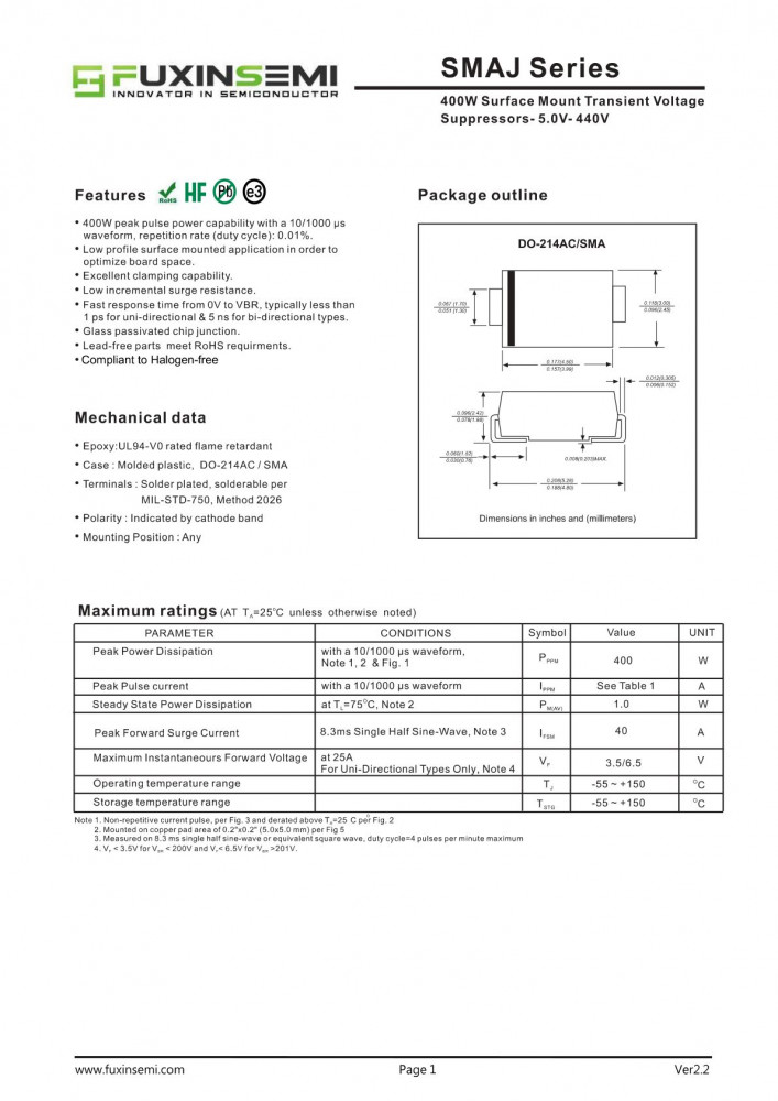 SMAJ7.0CA datasheet page 1