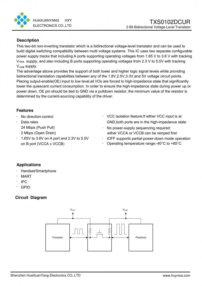 TXS0102DCUR-HXY datasheet page 1