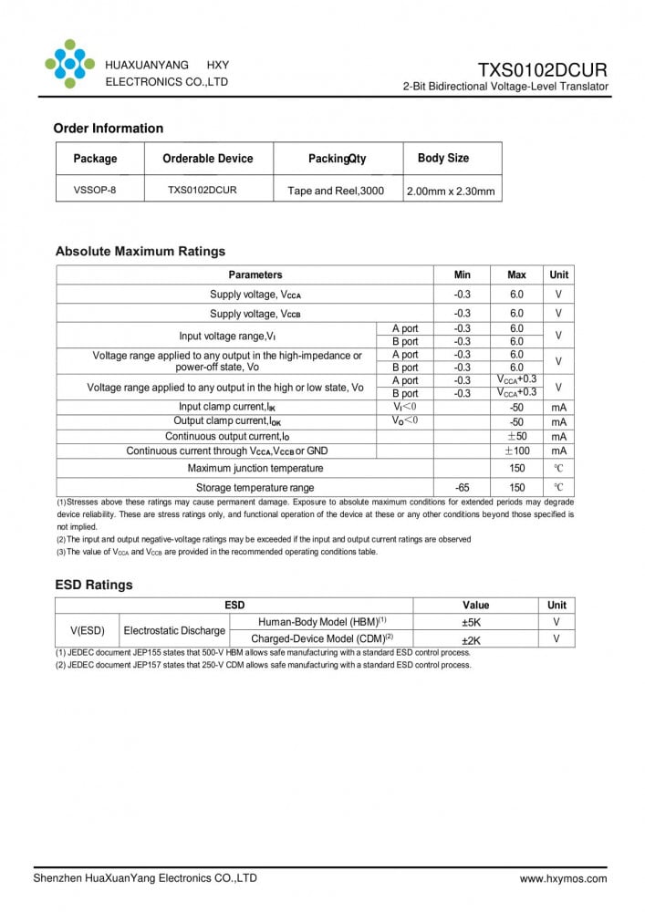 TXS0102DCUR-HXY datasheet page 3
