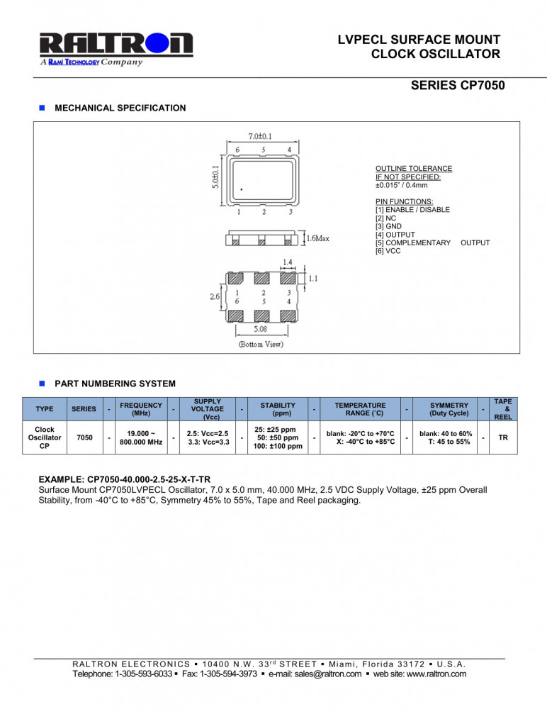 Raltron CP7050 technical document page 2