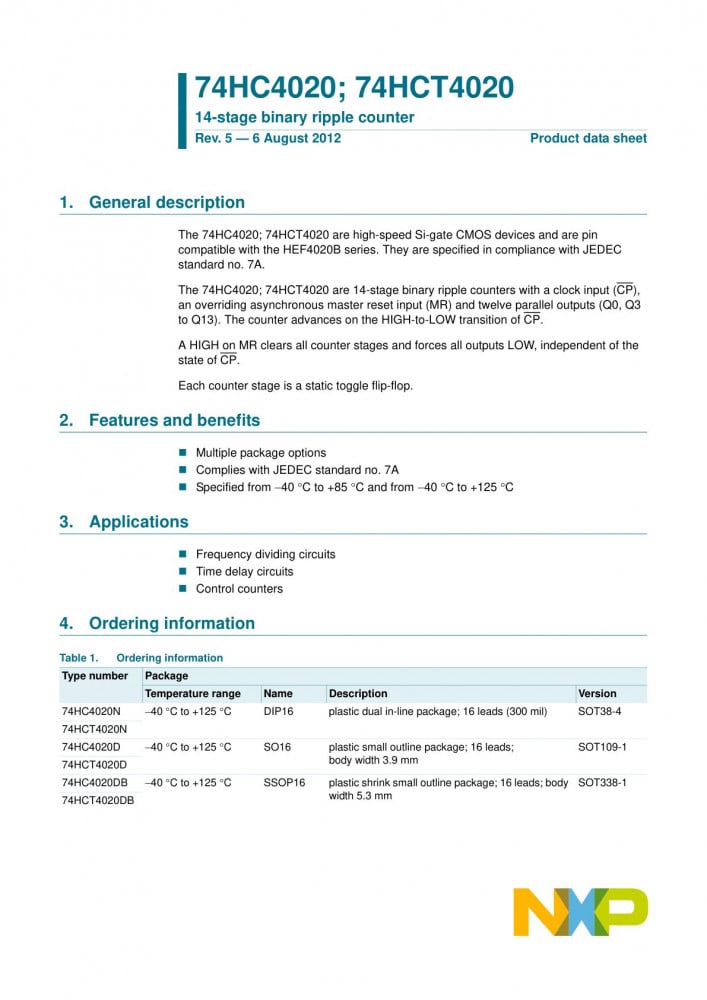 MC74HC4020AFR1 datasheet page 1