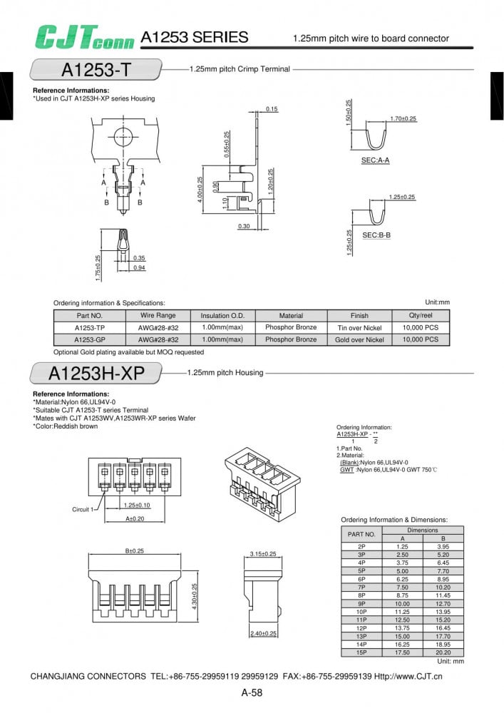 CJT A1253H-2P technical document page 2