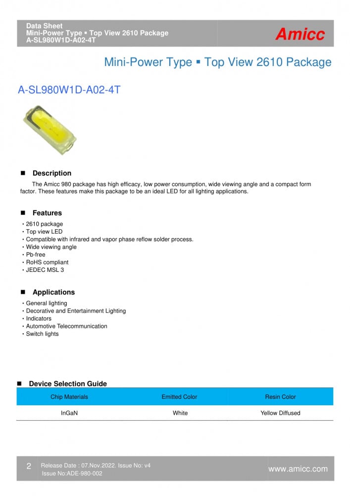 A-SL980W1D-A02-4T datasheet page 2