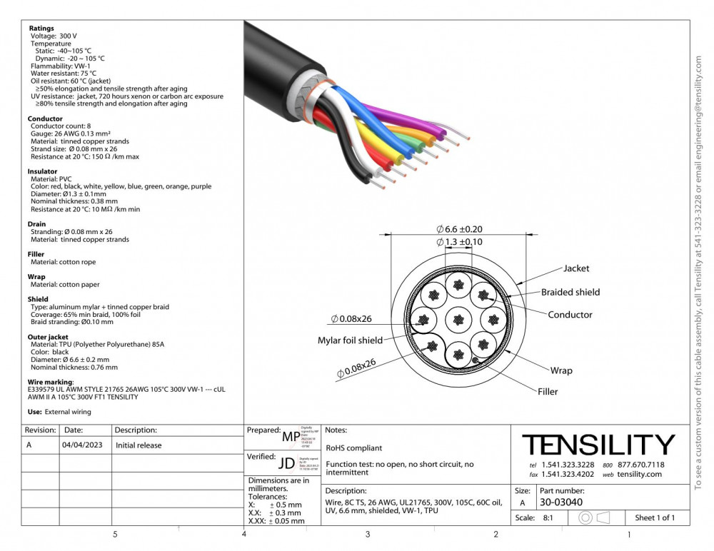 Tensility International 30-03040 cable drawing preview