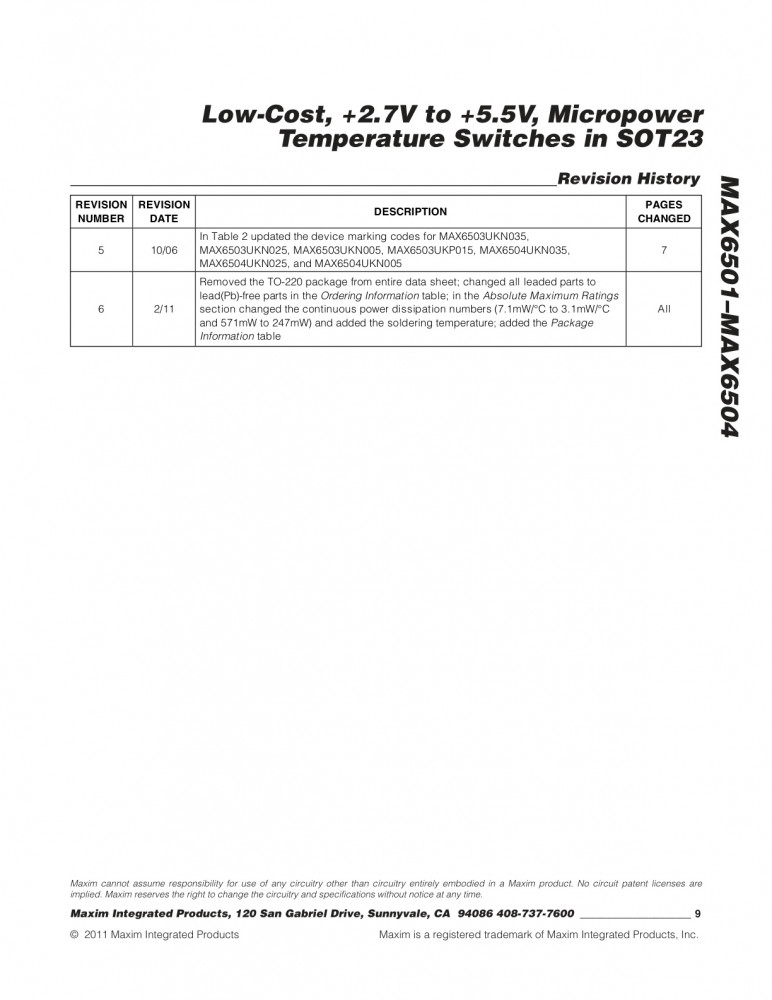 MAX6501 datasheet page 9