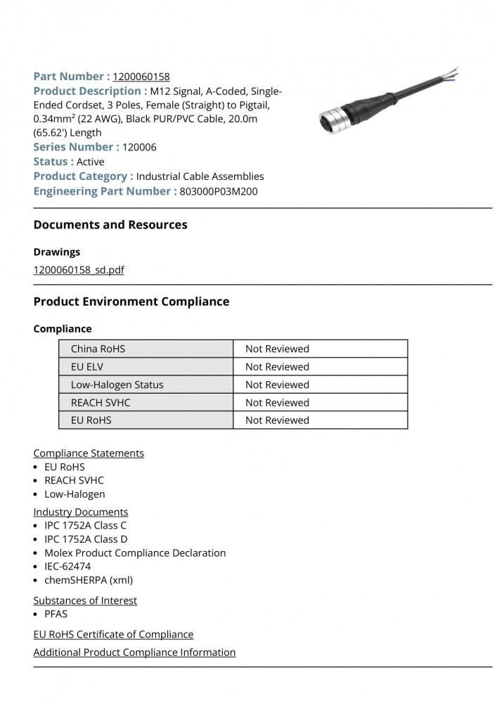 MOLEX 1200060158 product drawing preview, page 1