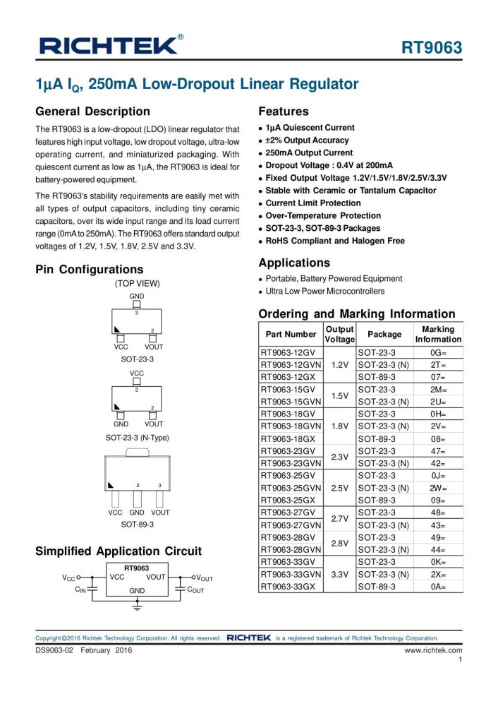 RT9063 datasheet page 1