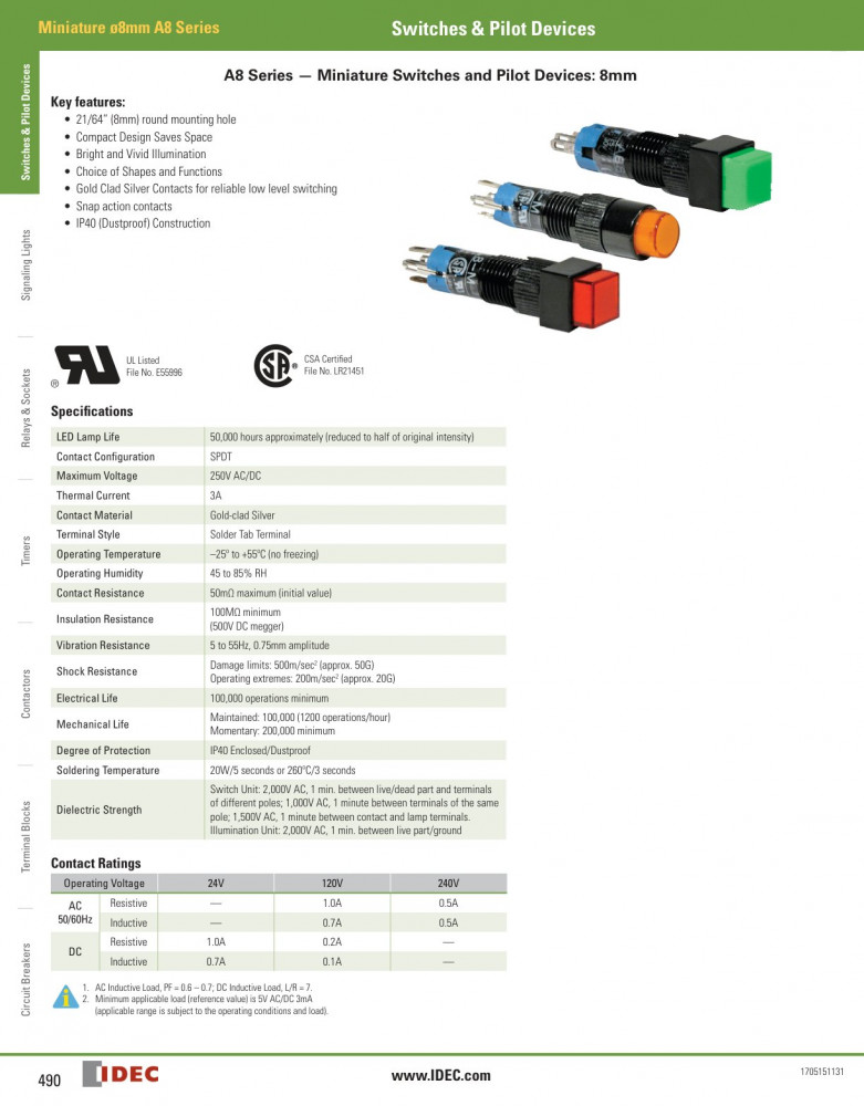 IDEC A8 series document page 1