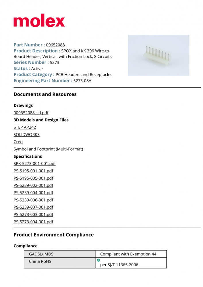 MOLEX connector specification document image 1