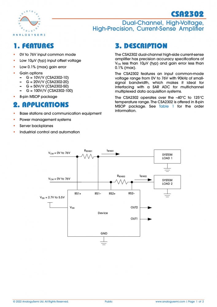 CSA2302 datasheet page 1