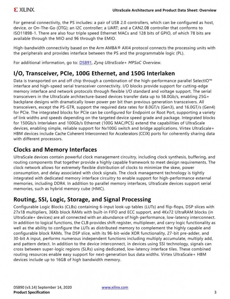 AMD/XILINX UltraScale datasheet page 3