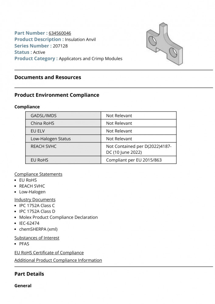 Technical document image 1 for Molex 634560046