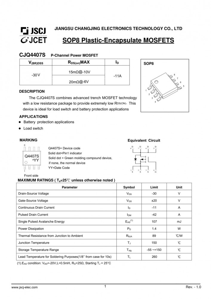 CJQ4407S datasheet page 1