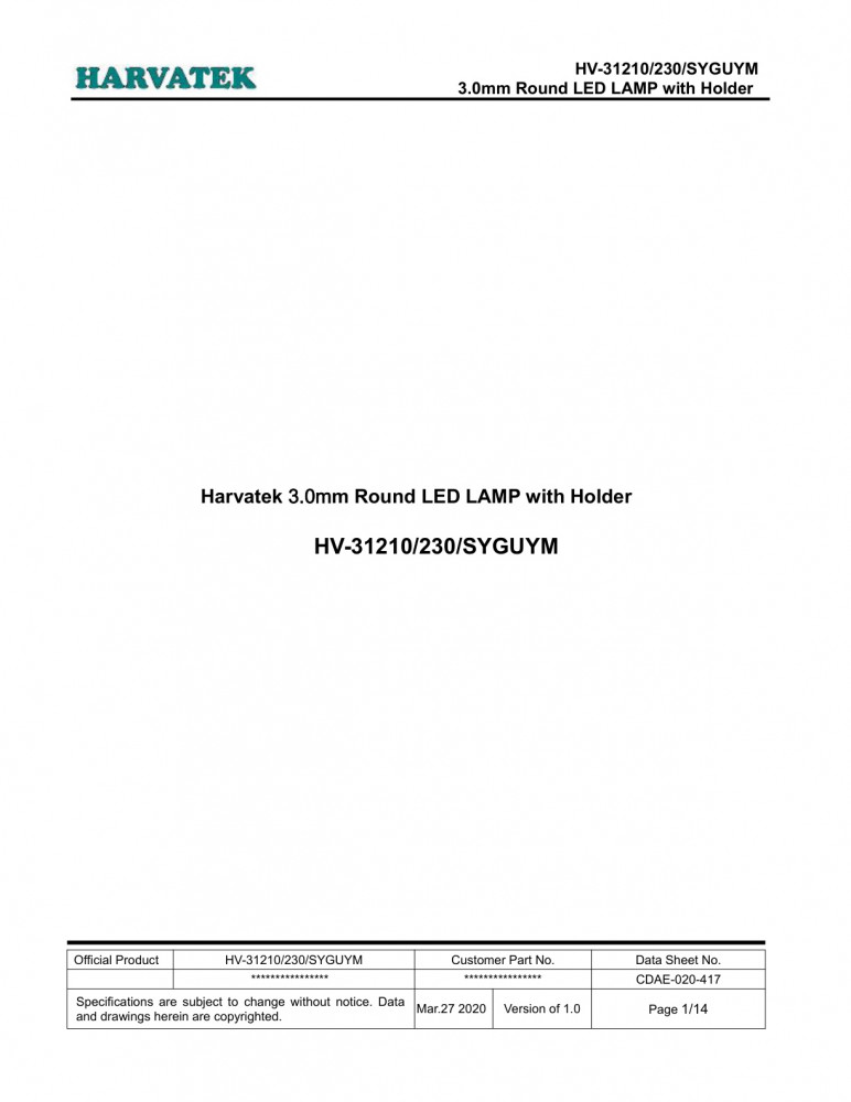 HV-31210/230/SYGUYM datasheet page 1