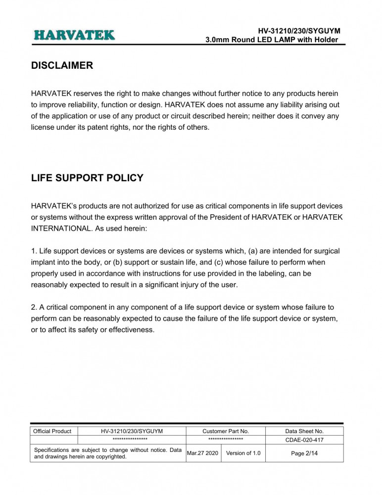 HV-31210/230/SYGUYM datasheet page 2