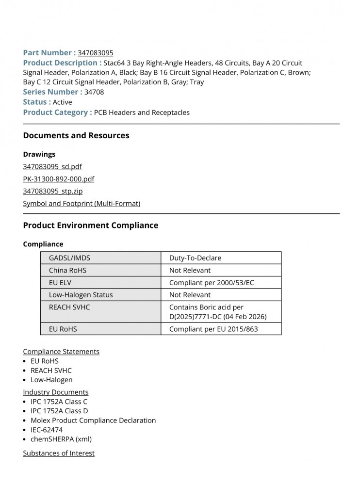 MOLEX 347083095 technical document image, page 1