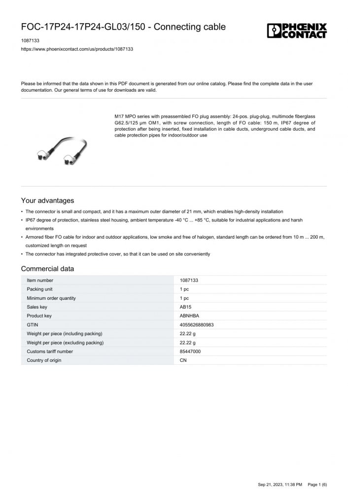 Phoenix Contact 1087133 technical document page 1