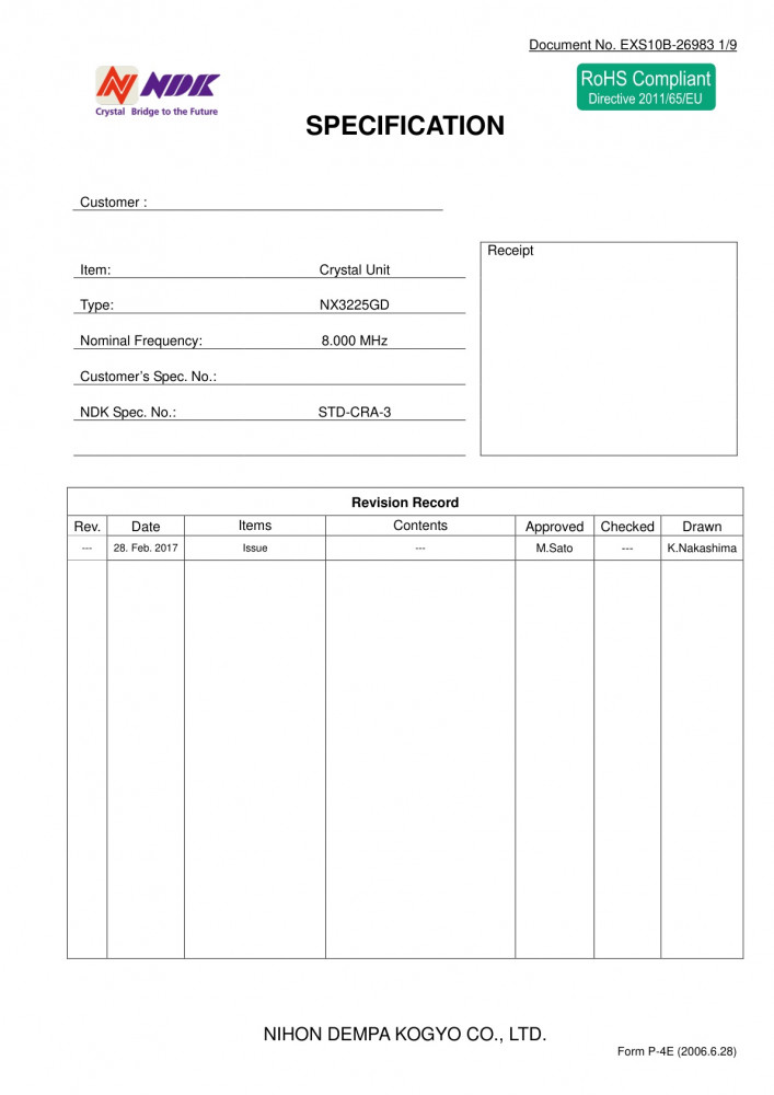 NDK NX3225GD specification page 1