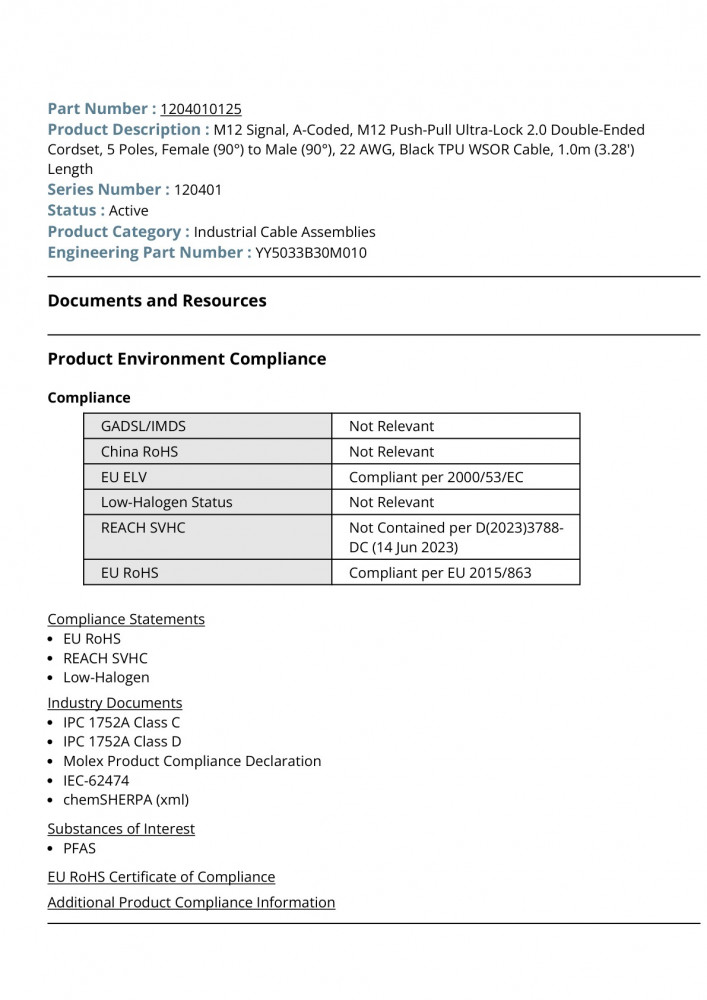 MOLEX Ultra-Lock 2.0 product specification, page image 1