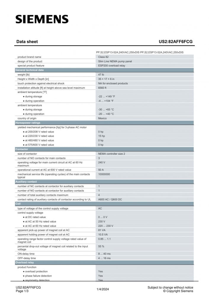 82AFF6FCG technical document page 1