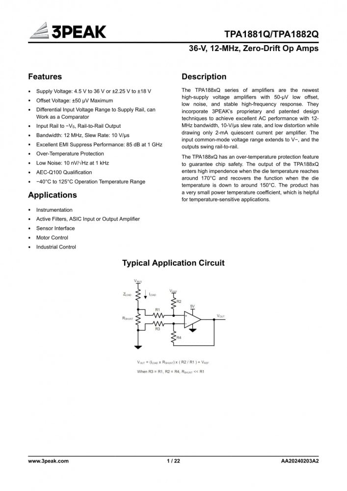 TPA1882Q datasheet page 1