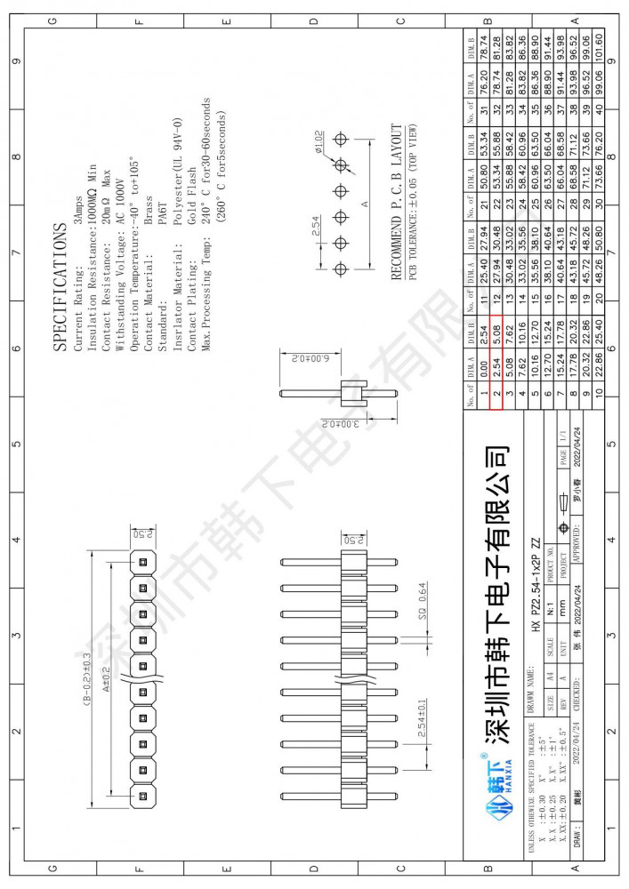 HX PZ2.54-1x2P ZZ document page 1